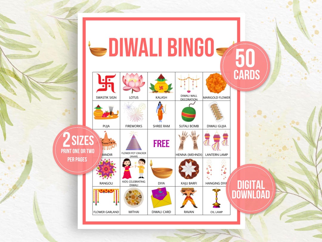 Diwali Bingo, 50 Diwali Bingo Cards, Diwali Games, Party for Kids ...