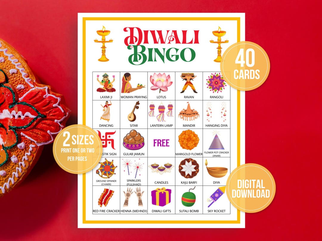 Diwali Bingo, 40 Diwali Bingo Cards, Diwali Games, Party for Kids ...