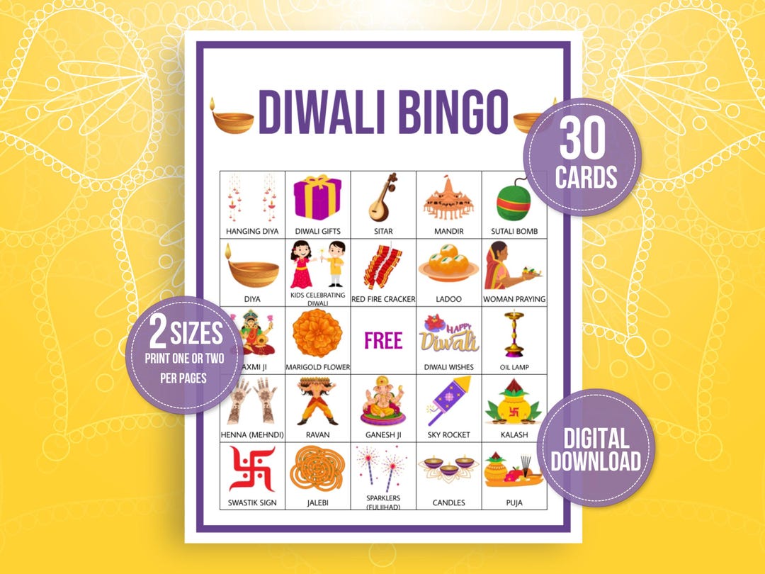 Diwali Bingo, 30 Diwali Bingo Cards, Diwali Games, Party for Kids ...