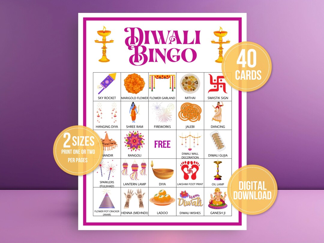 Diwali Bingo, 40 Diwali Bingo Cards, Diwali Games, Party for Kids ...