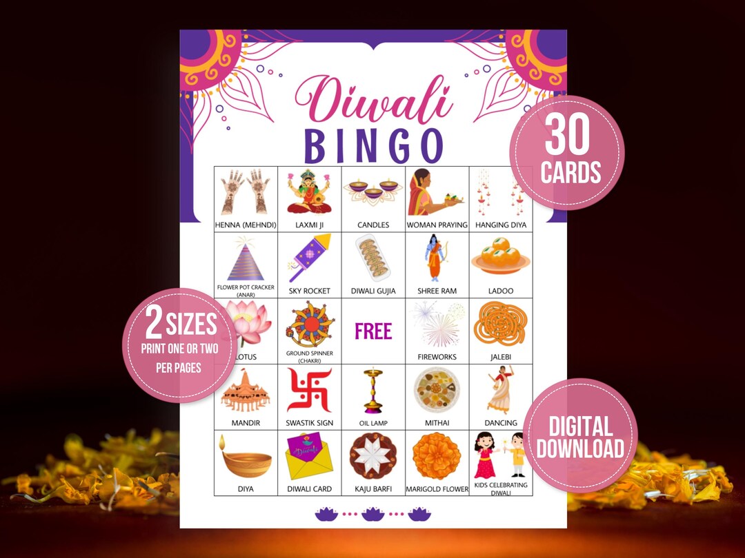 Diwali Bingo, 30 Diwali Bingo Cards, Diwali Games, Party for Kids ...