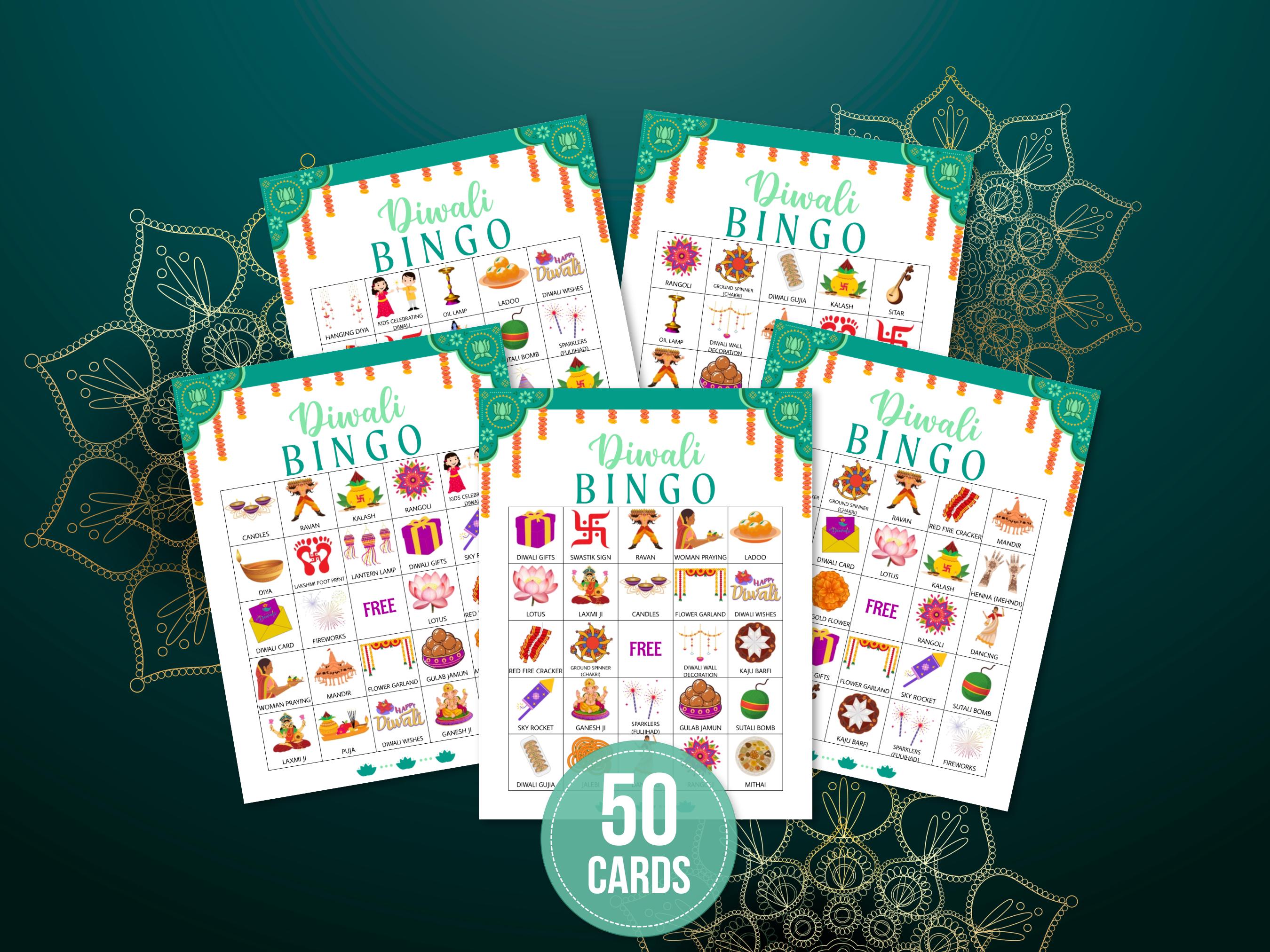 Diwali Bingo, 50 Diwali Bingo Cards, Diwali Games, Party for Kids ...