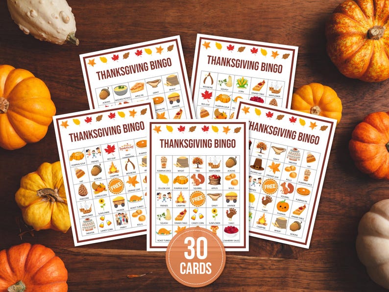 Thanksgiving Bingo, 30 Thanksgiving Bingo Cards, Thanksgiving Games for ...