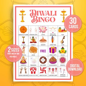 Diwali Bingo, 30 Diwali Bingo Cards, Diwali Games, Party for Kids ...