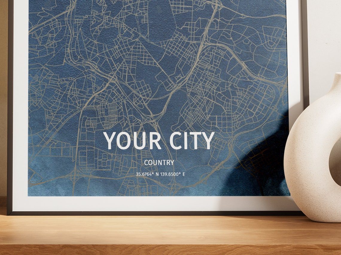 Printable Blueprint Style Map, Blueprint, Rustic. Old Style, Any City ...