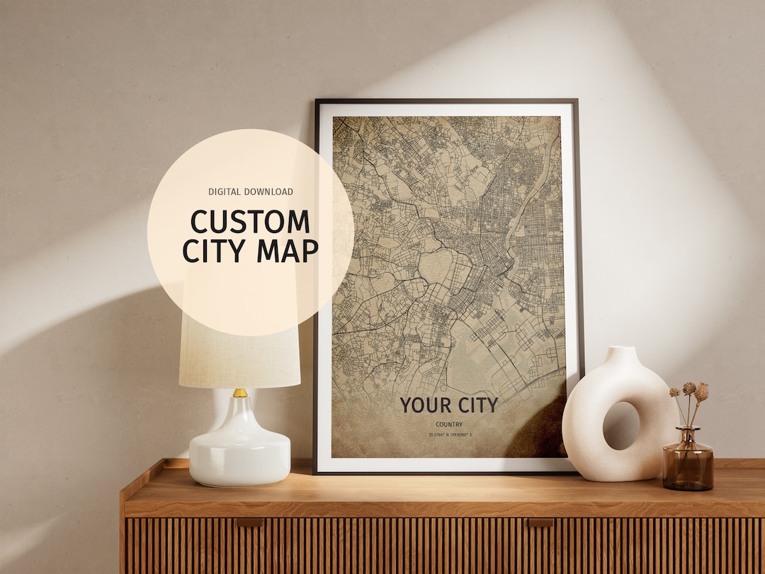 Printable Vintage Style Map, Antique, Rustic. Old Style, Any City Map ...