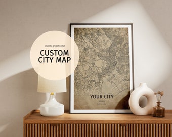 Printable Blueprint Style Map, Blueprint, Rustic. Old Style, Any City ...