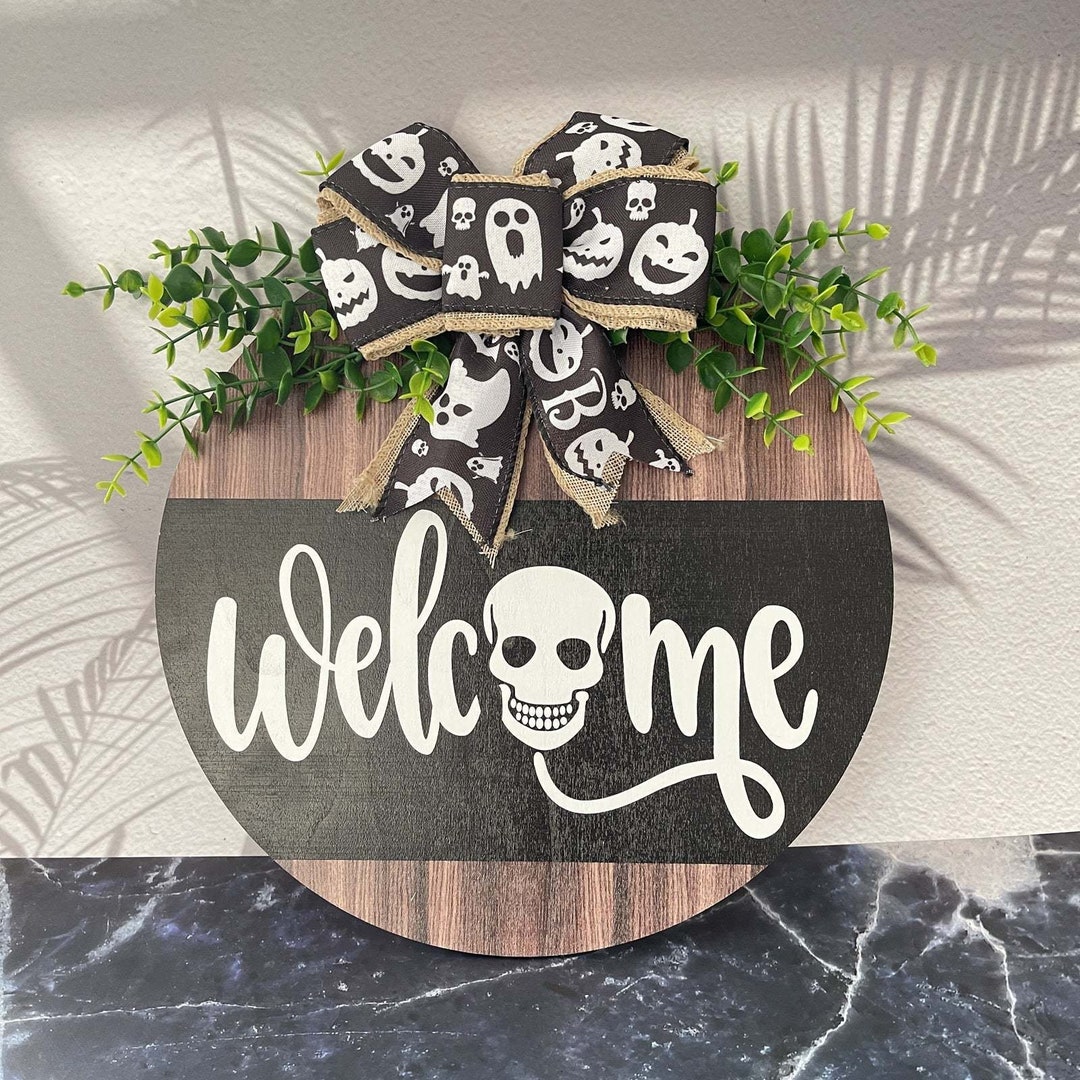 Halloween Welcome Sign for Front Door Wood Farmhouse Wreath Porch Decor ...