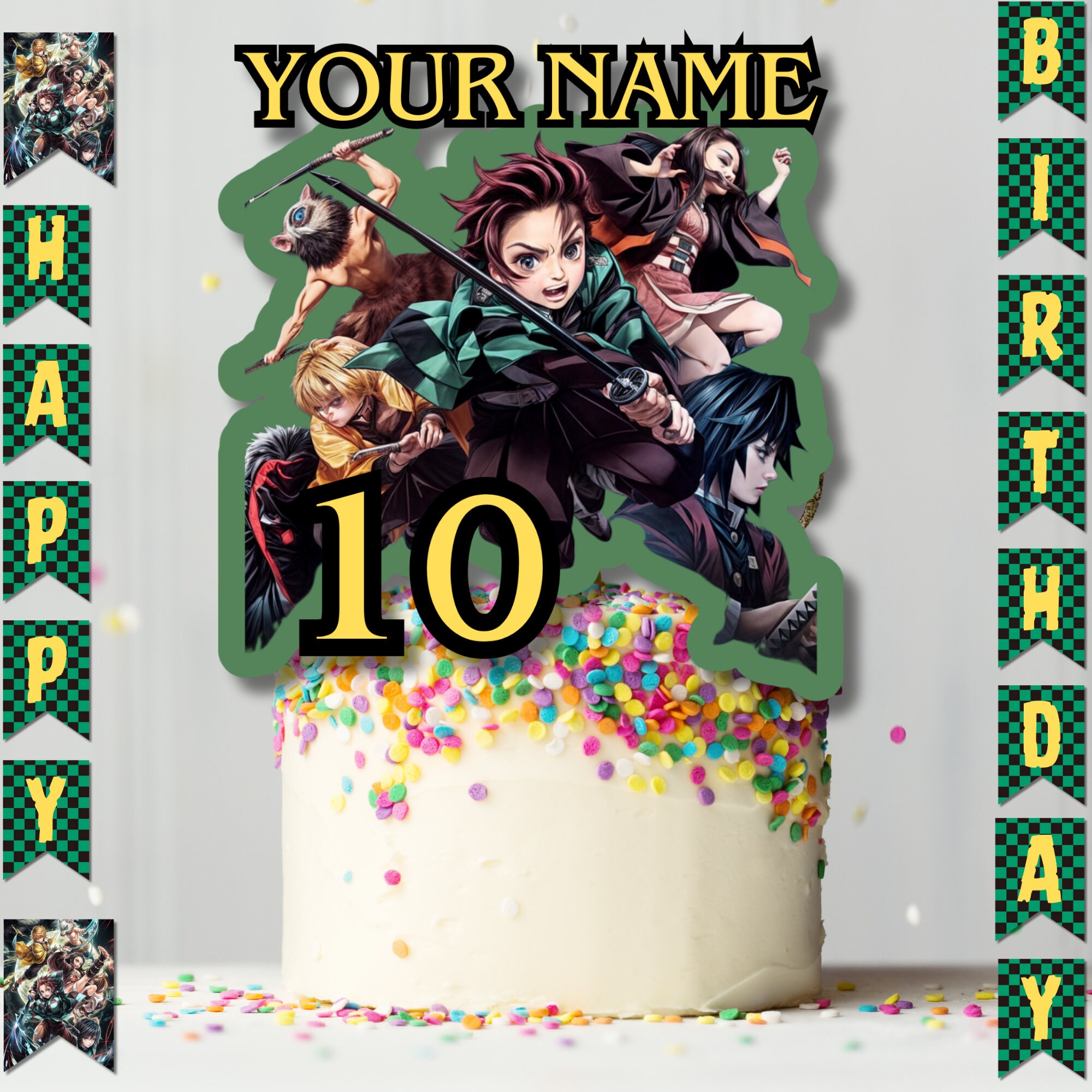 Editable Age & Name Demon Slayer Custom Cake Topper, Demon Slayer ...