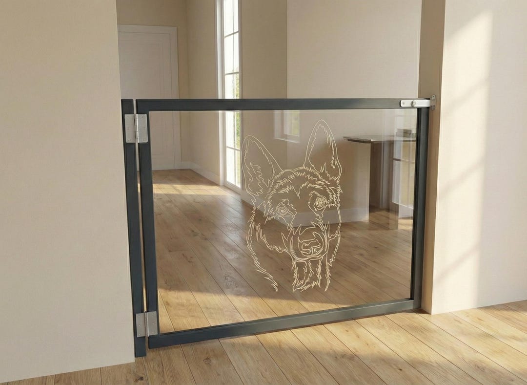 Custom Pet Portrait Plexiglass Stair Gate | Engraved Dog & Child Safety ...
