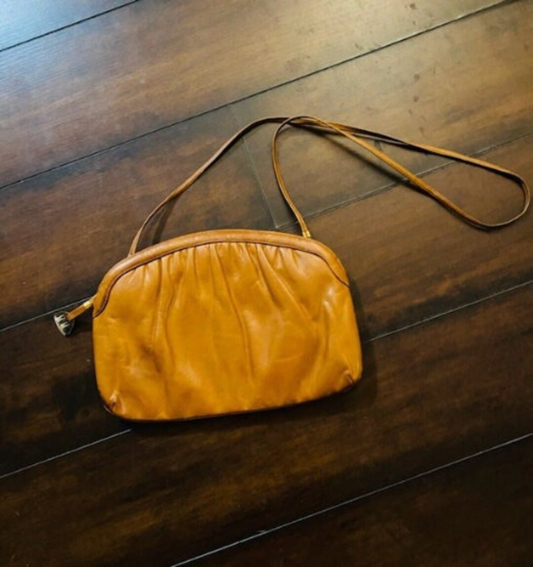 MORRIS MOSKOWITZ Classic Tan Leather Vintage 1980's Shoulder Clutch ...