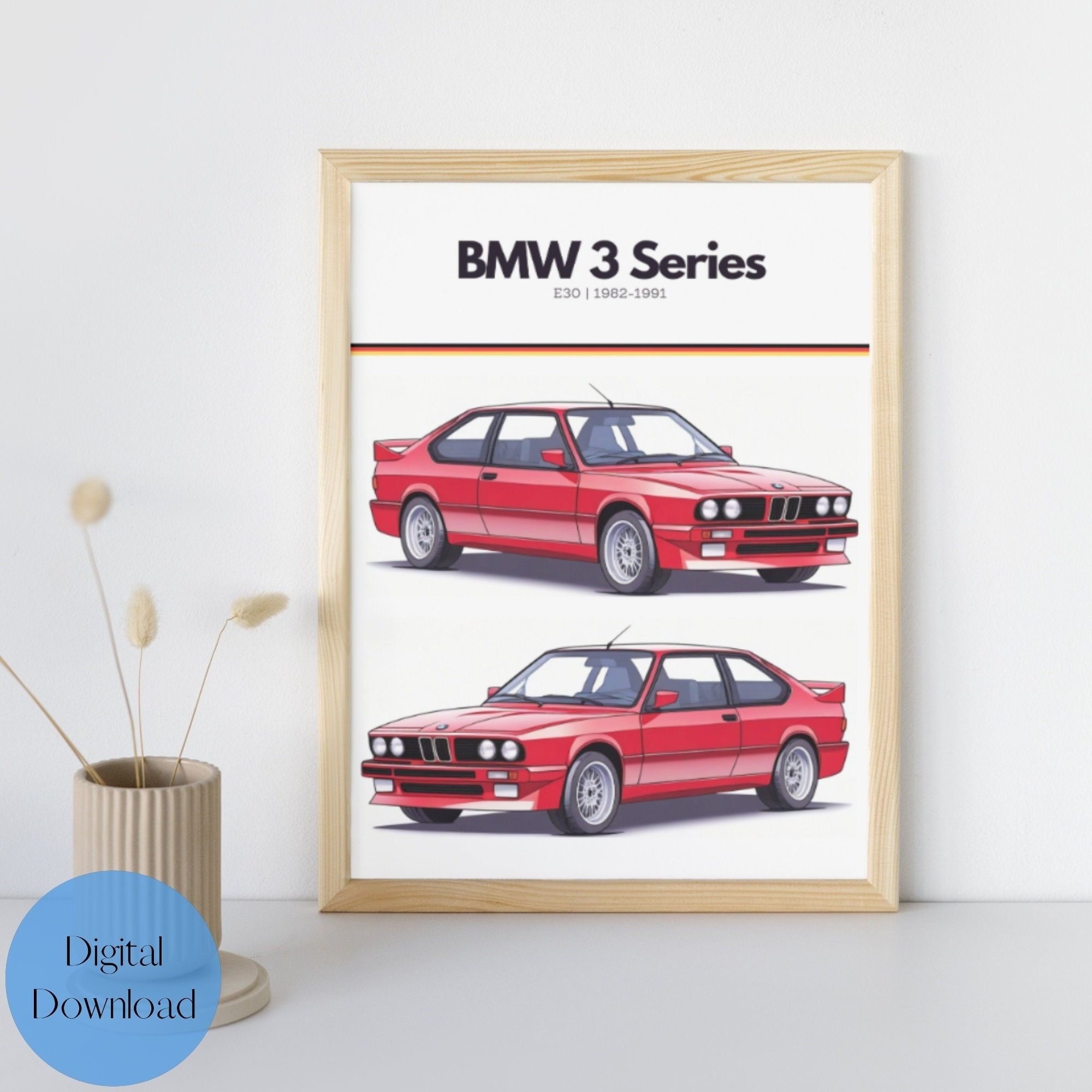 BMW E30 3 Series Poster digital Print Retro Car Print, Retro Rally, 80 ...