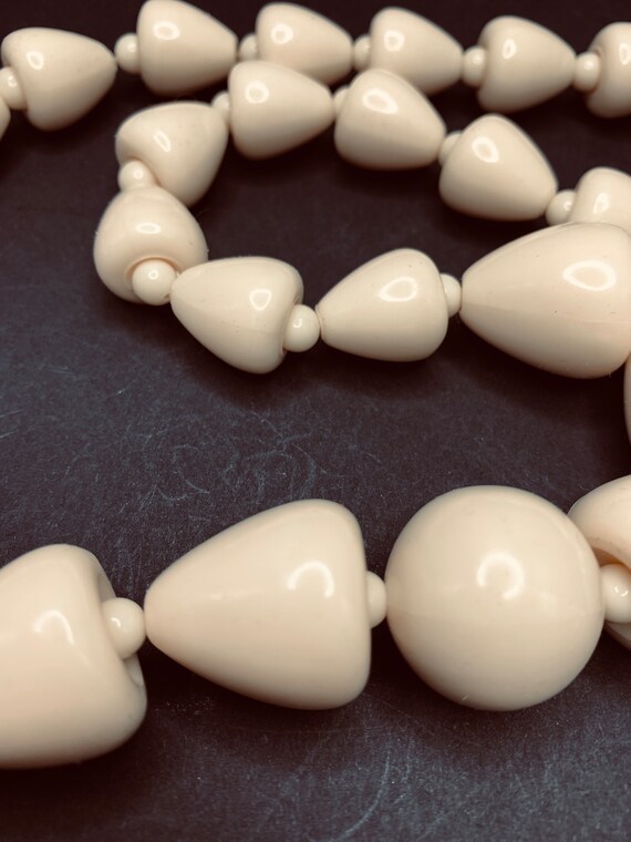 Celluloid Necklace, rare cream color, bell shaped bea… - Gem