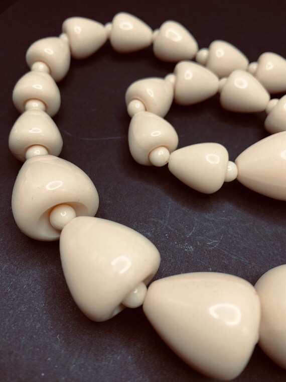 Celluloid Necklace, rare cream color, bell shaped bea… - Gem
