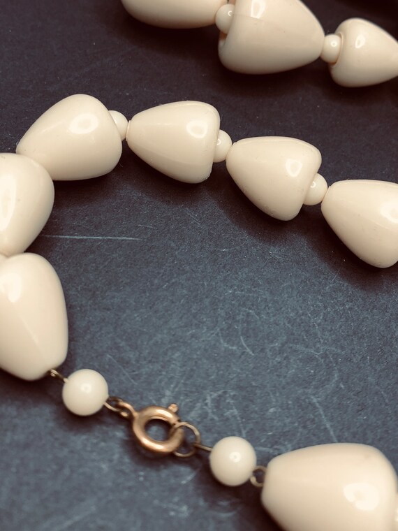 Celluloid Necklace, rare cream color, bell shaped bea… - Gem