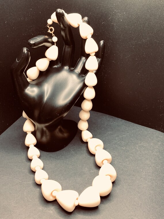 Celluloid Necklace, rare cream color, bell shaped bea… - Gem