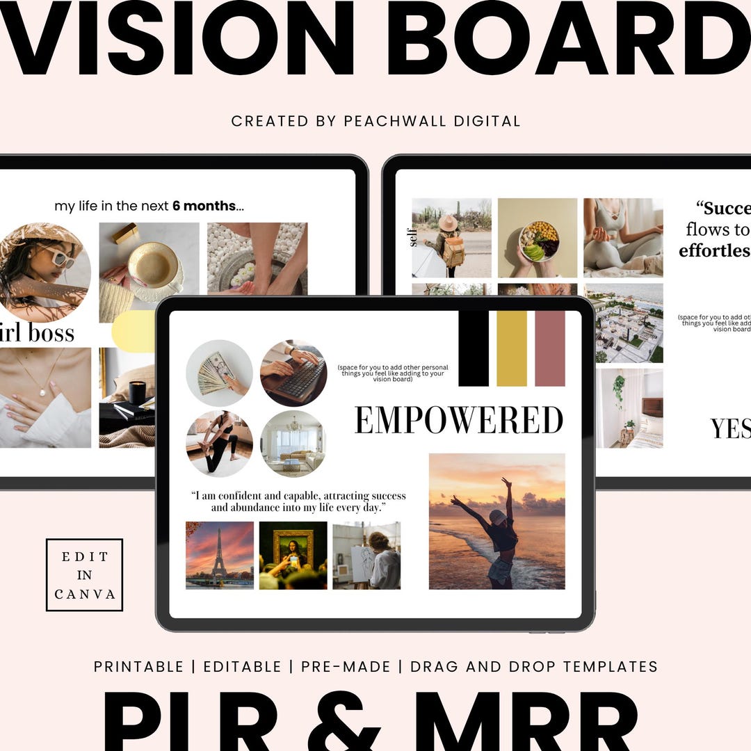 Minimalist Vision Board Templates, Editable and Printable, Pre-made ...