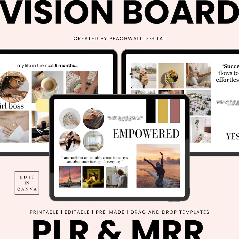 Minimalist Vision Board Templates, Editable and Printable, Pre-made ...