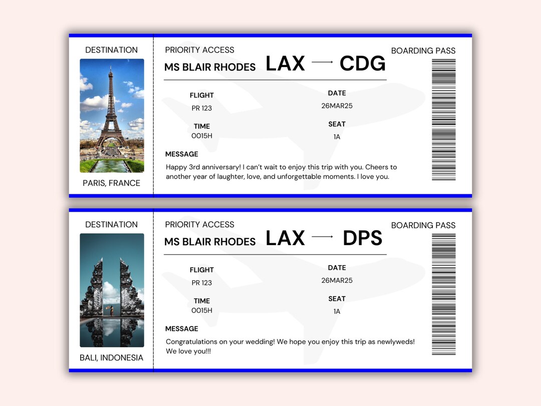 Editable Boarding Pass Template, Printable Boarding Pass Template ...