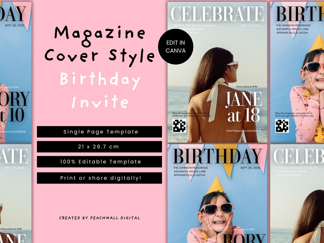Magazine Cover Style Invitation, Editorial Inspired Birthday Invite ...