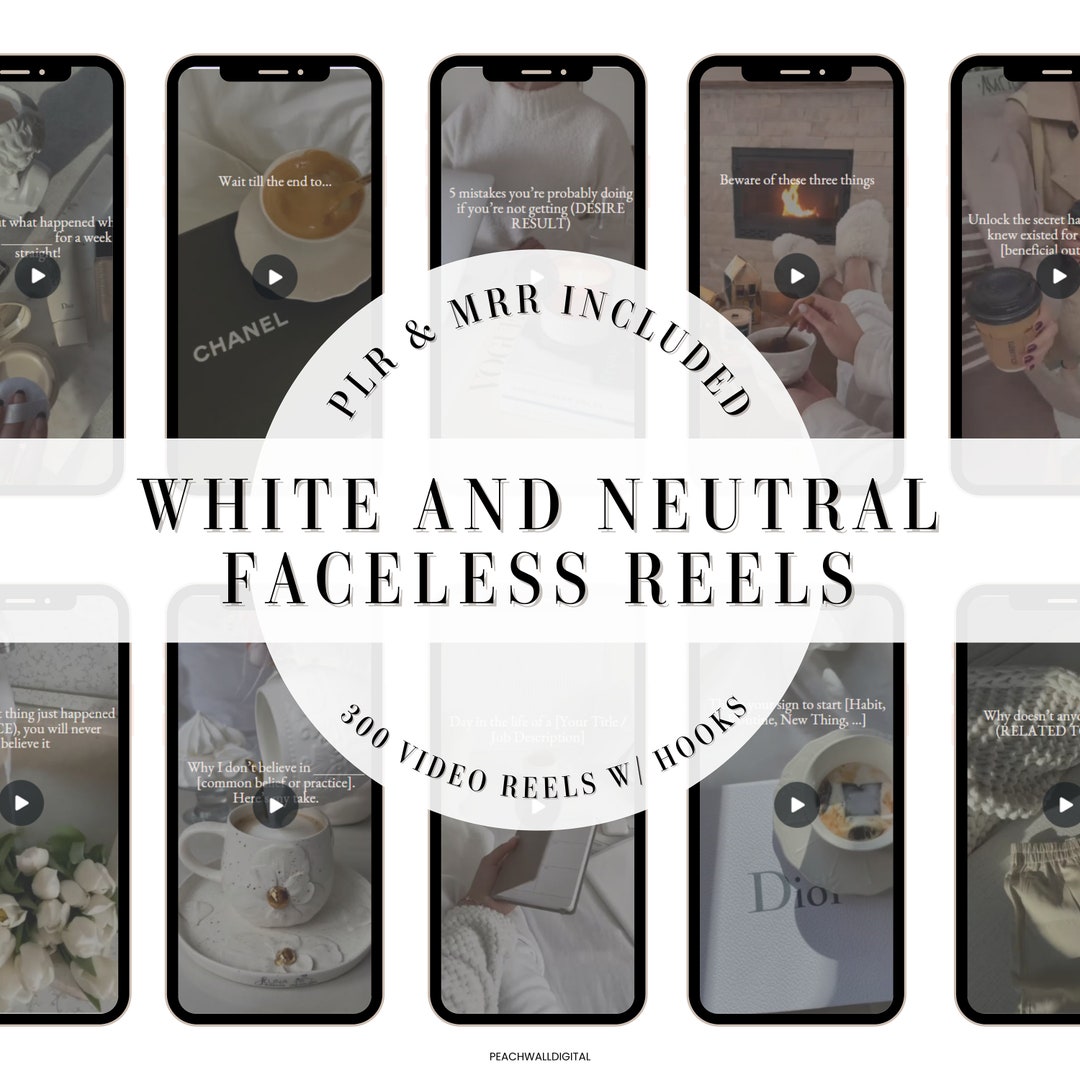300 Faceless Reels, White Neutral Aesthetic Reels, Hooks, Instagram ...