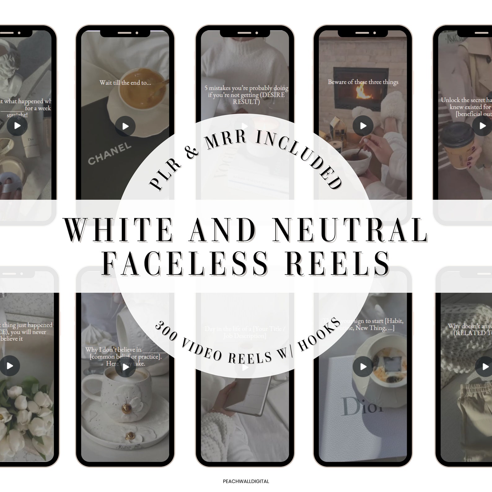 300 Faceless Reels, White Neutral Aesthetic Reels, Hooks, Instagram ...