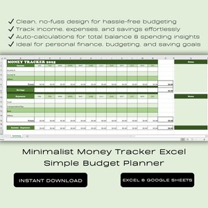 Minimalist Money Tracker Excel Sheet, Budget Tracker Excel Sheet ...