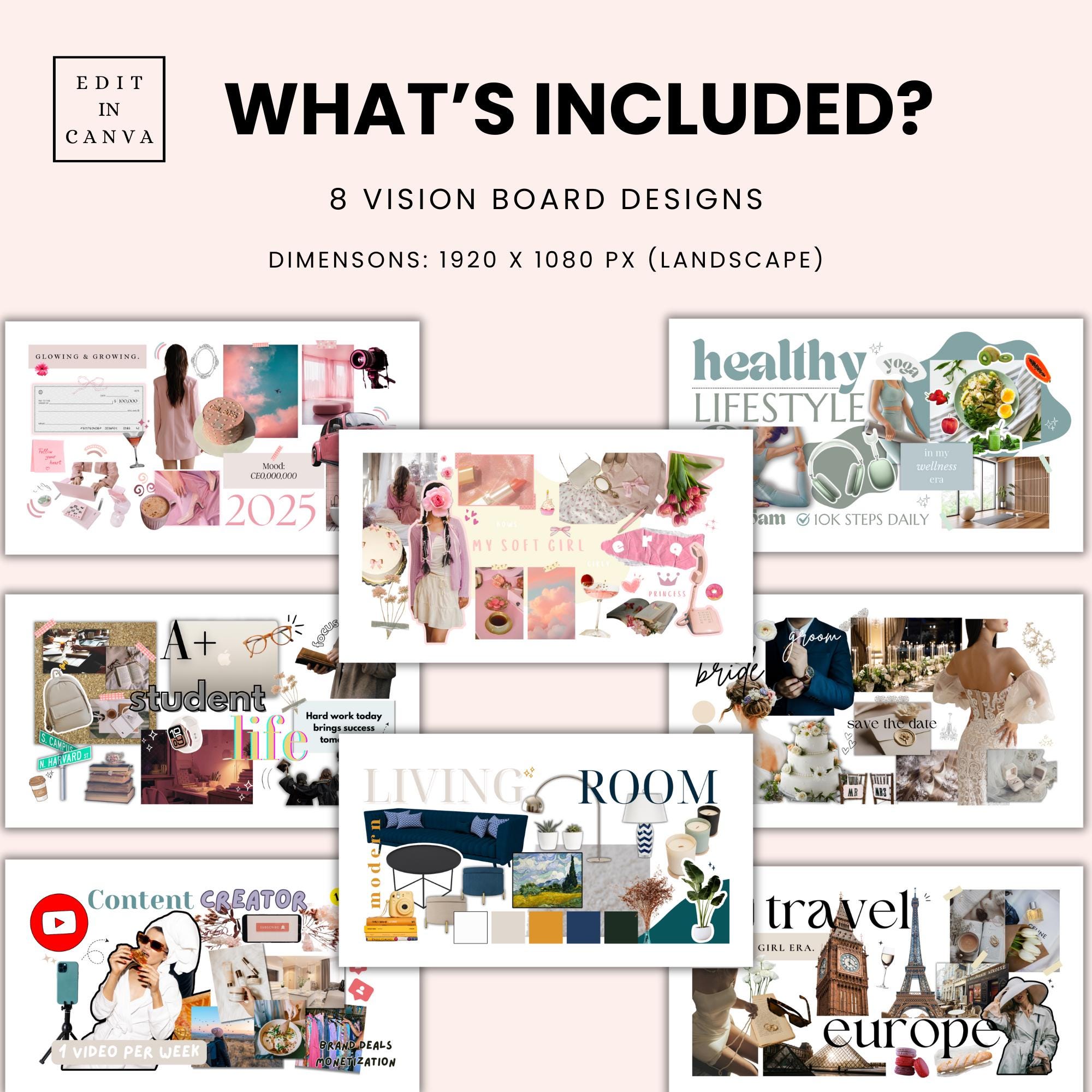 Vision Board, Fully Editable Vision Board Templates, Printable, Digital ...