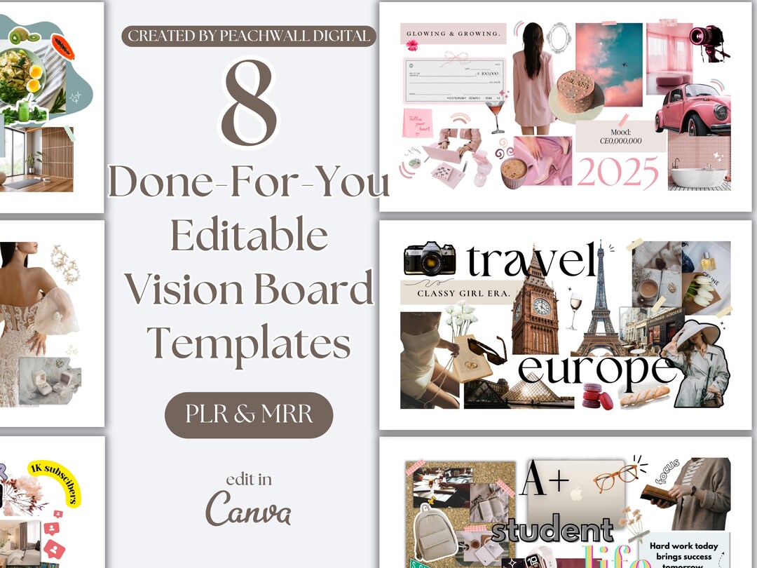 8 Editable Vision Board Templates: Canva Goal Planners (digital ...