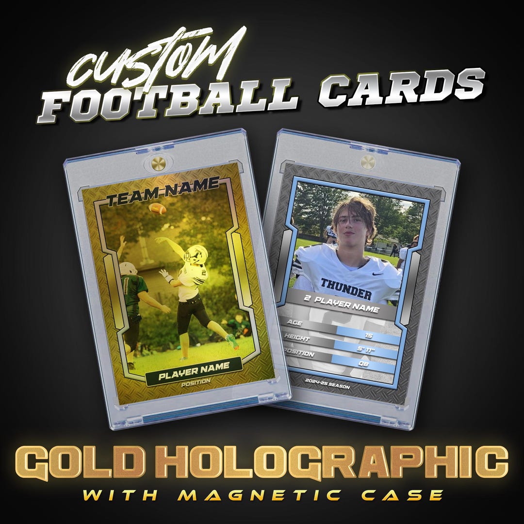 Custom Gold Holographic Football Cards - Includes Magnetic Case, Free ...