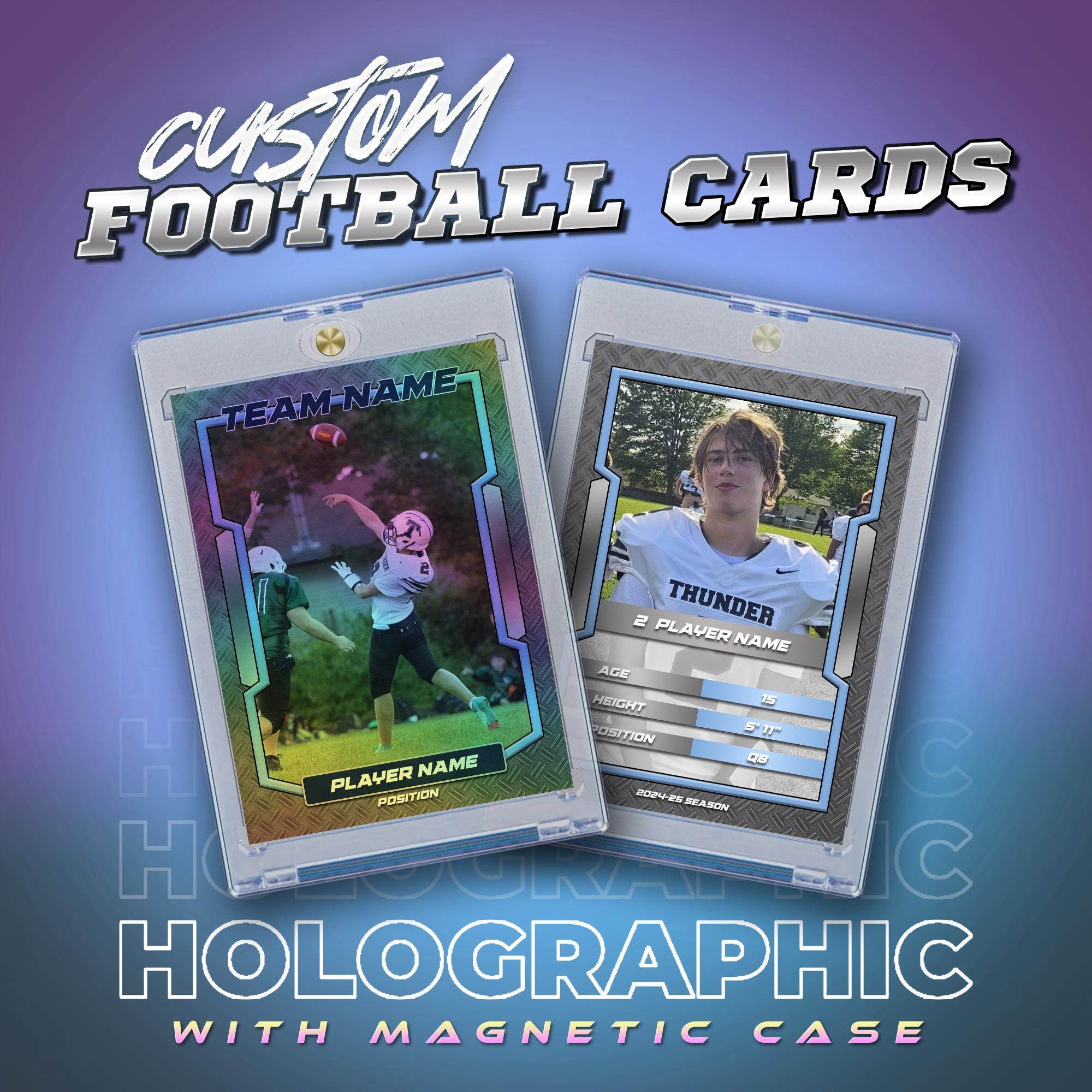 Custom Holographic Football Cards - Includes Magnetic Case, Free ...