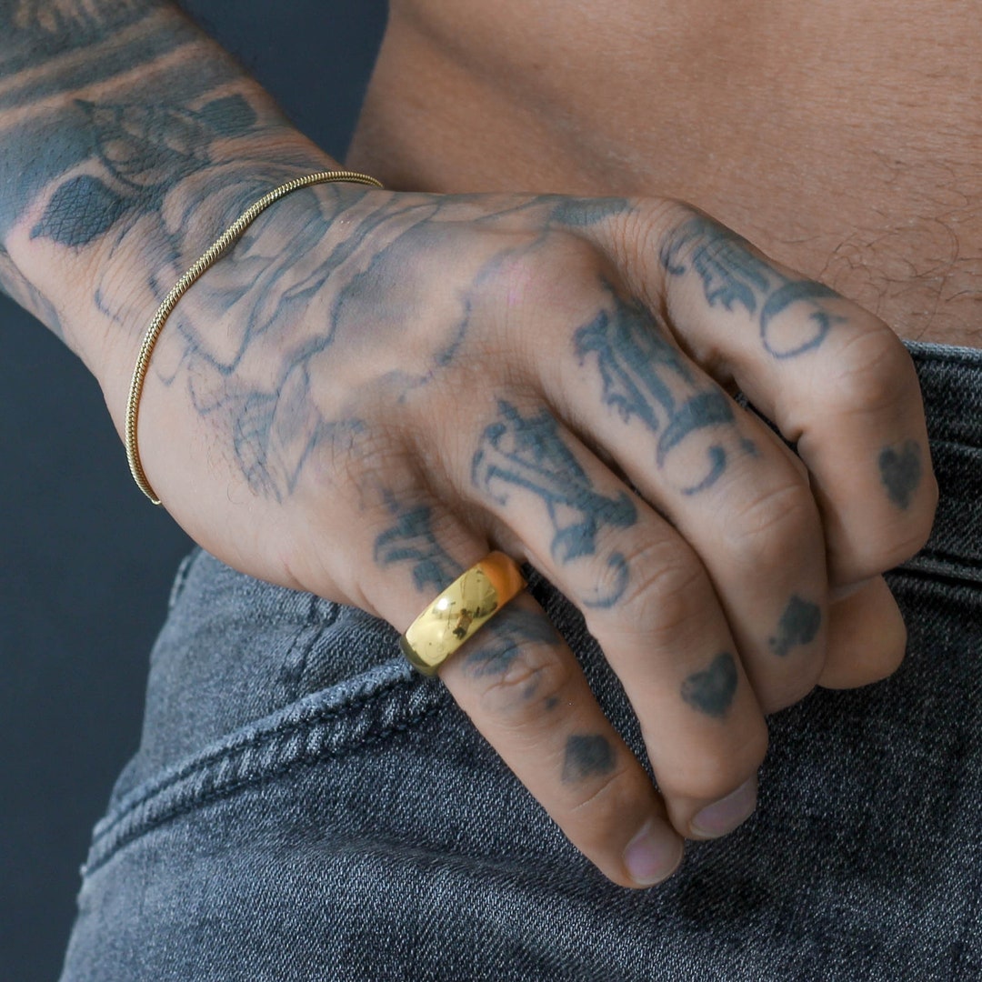 Gold Rounded Band Ring, Men's Wedding Band 18k Gold Ring, Men's Fashion ...