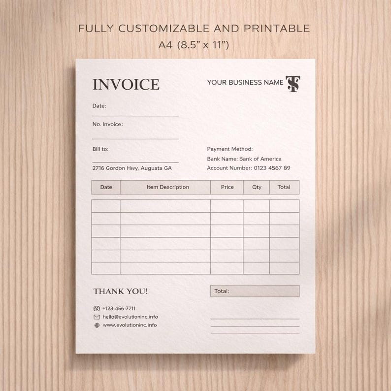 Invoice Template – Editable Printable Invoice for Small Business ...