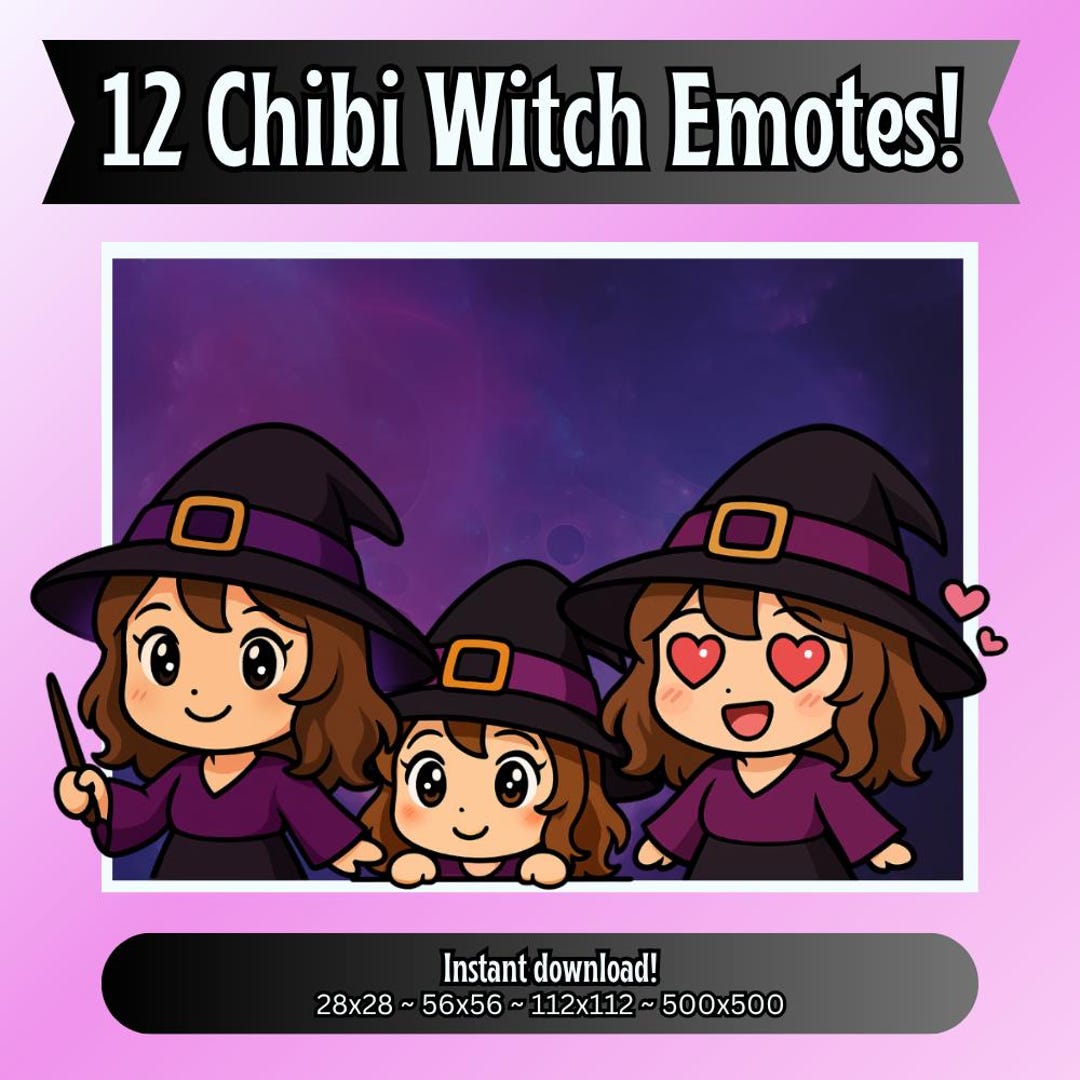 Chibi Witch Emotes Pack | Halloween Twitch, Discord, Youtube (digital ...