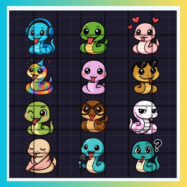 Chibi Snake Emotes, Twitch, Discord, Youtube (PNG, Instant Download) - Etsy