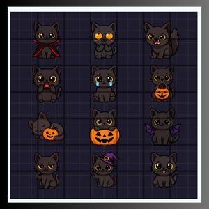 Halloween Black Cat Emotes: Chibi Vampire Pngs for Twitch, Discord ...