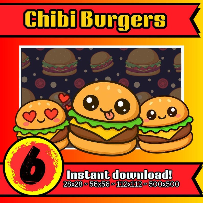 Chibi Burger Emotes, Food Streamer Pack (instant Download) - Etsy