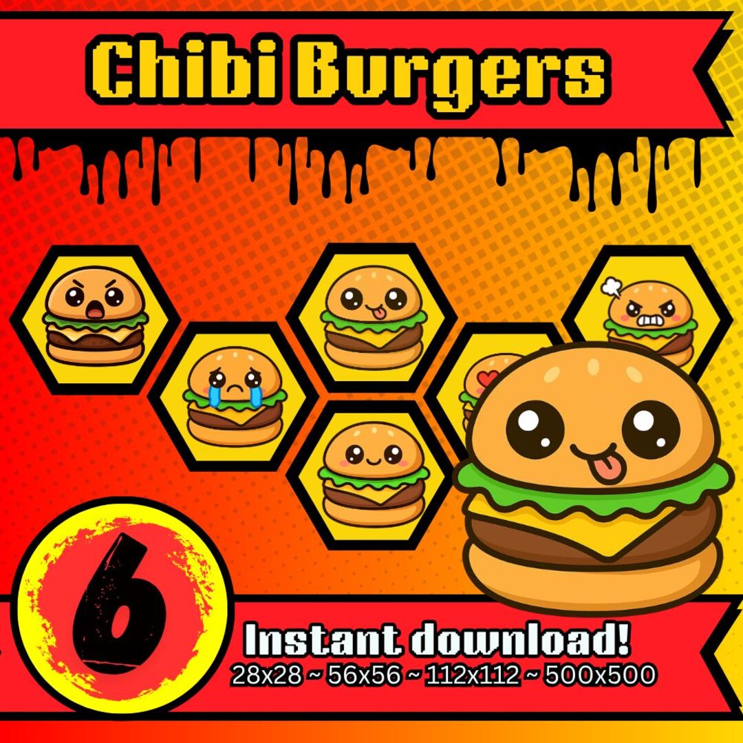 Chibi Burger Emotes for Twitch, Kick, Youtube & Discord | Cute Food PNG ...