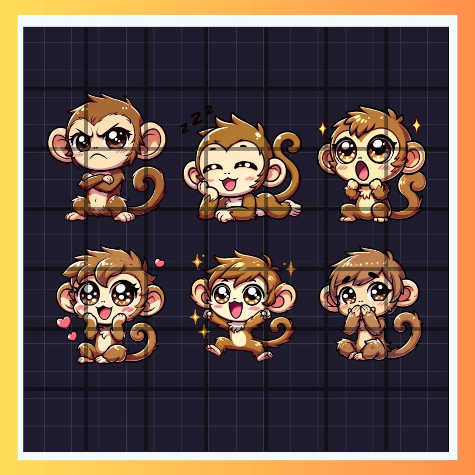 Chibi Monkey Emotes, Twitch Streamer Pack (PNG Download) - Etsy