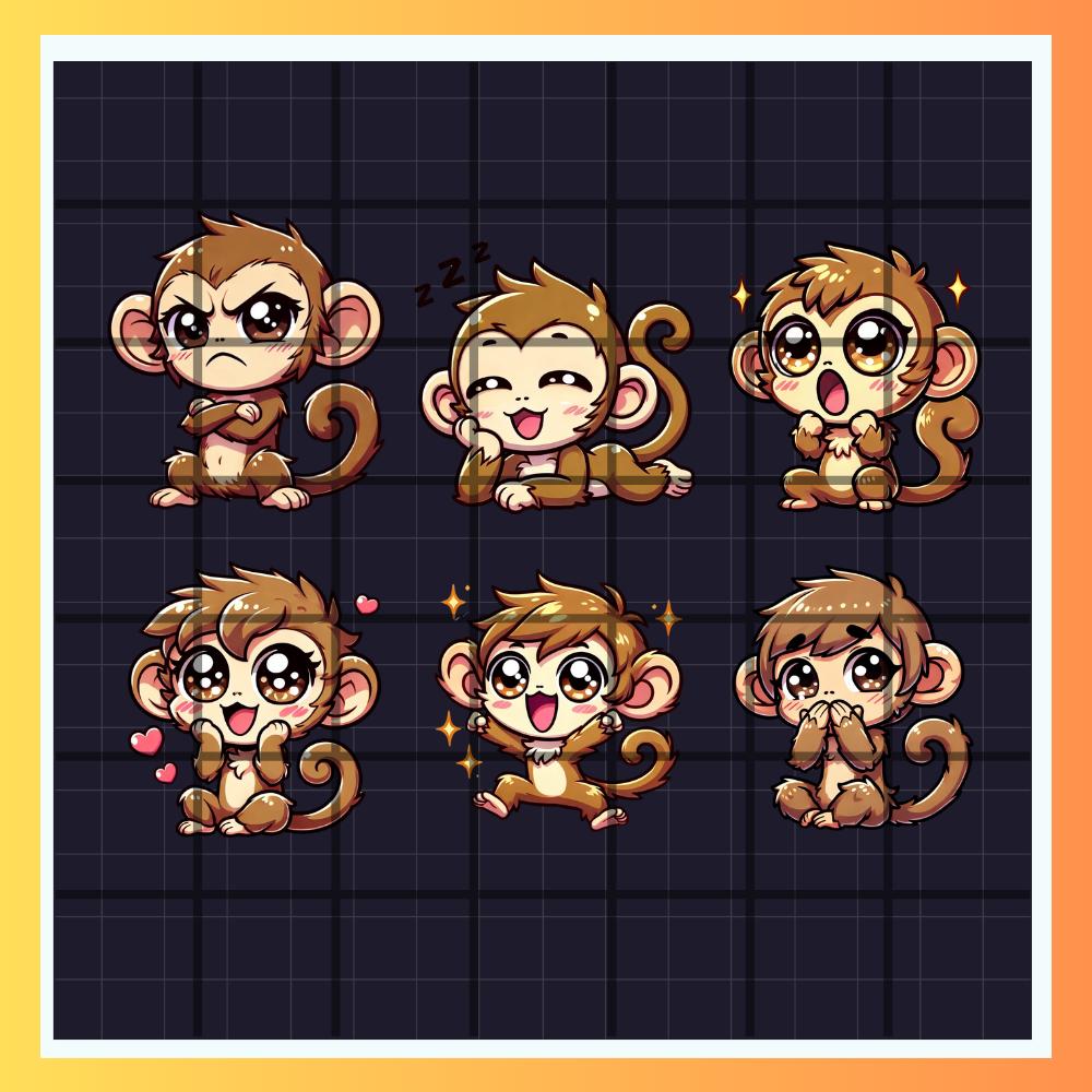Chibi Monkey Emotes, Twitch Streamer Pack (PNG Download) - Etsy