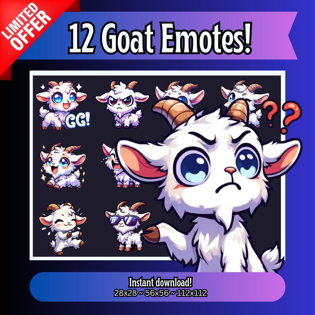 12 Goat Twitch Emotes Pack Instant Download, All Sizes, Ready to Use ...