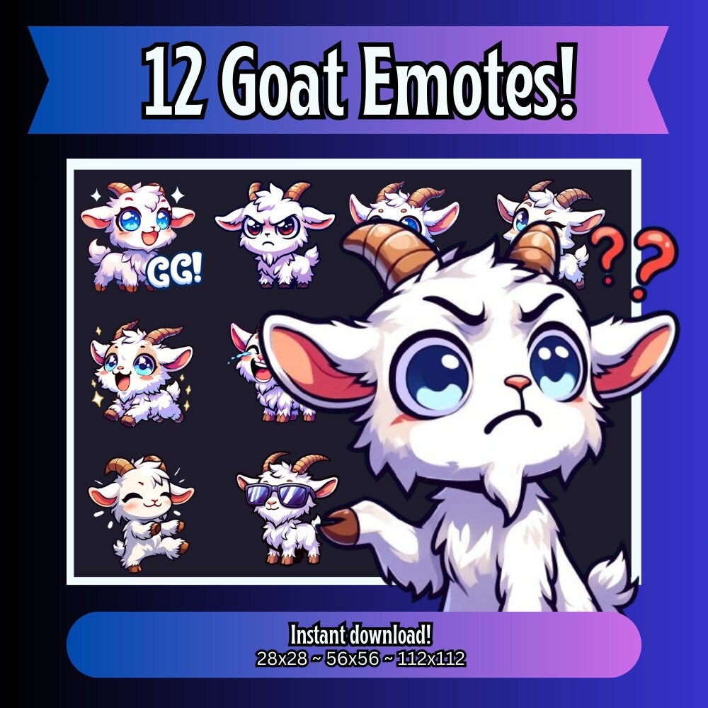 12 Goat Twitch Emotes Pack Instant Download, All Sizes, Ready to Use - Etsy