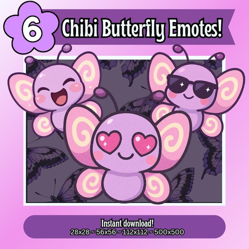 Chibi Butterfly Emotes: Kawaii Pink Insect PNG Pack (instant Download ...
