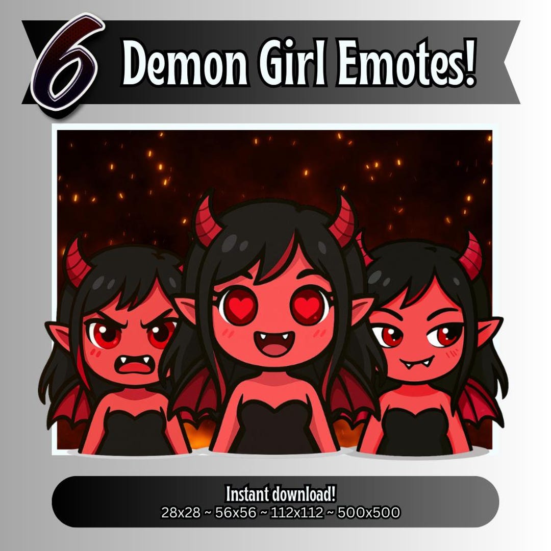 Demon Girl Chibi Emotes | Red Devil PNG Stickers (digital Download) - Etsy
