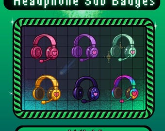 Headphone Sub Badges | Gamer Twitch Badges | Cute Stream Badge Set ...