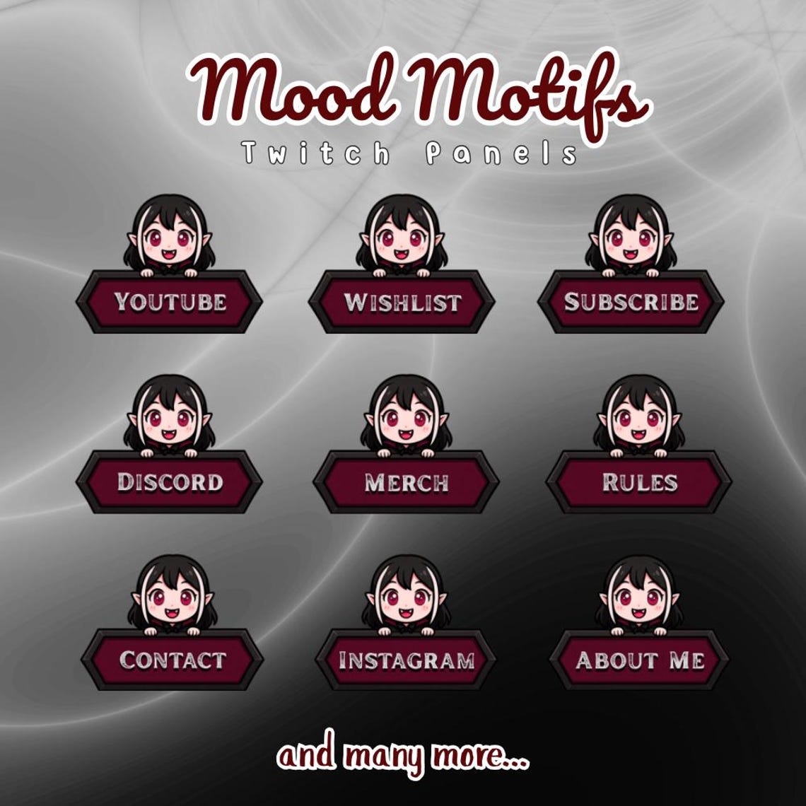 Vampire Twitch Panels | Chibi Stream Overlay Panels | Cute Stream ...