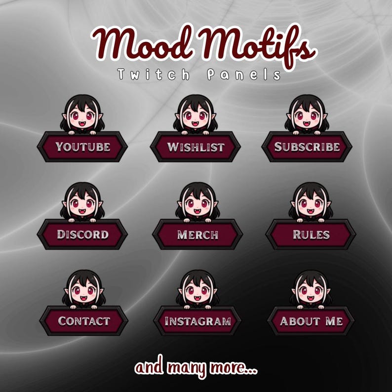 Vampire Twitch Panels | Chibi Stream Overlay Panels | Cute Stream ...