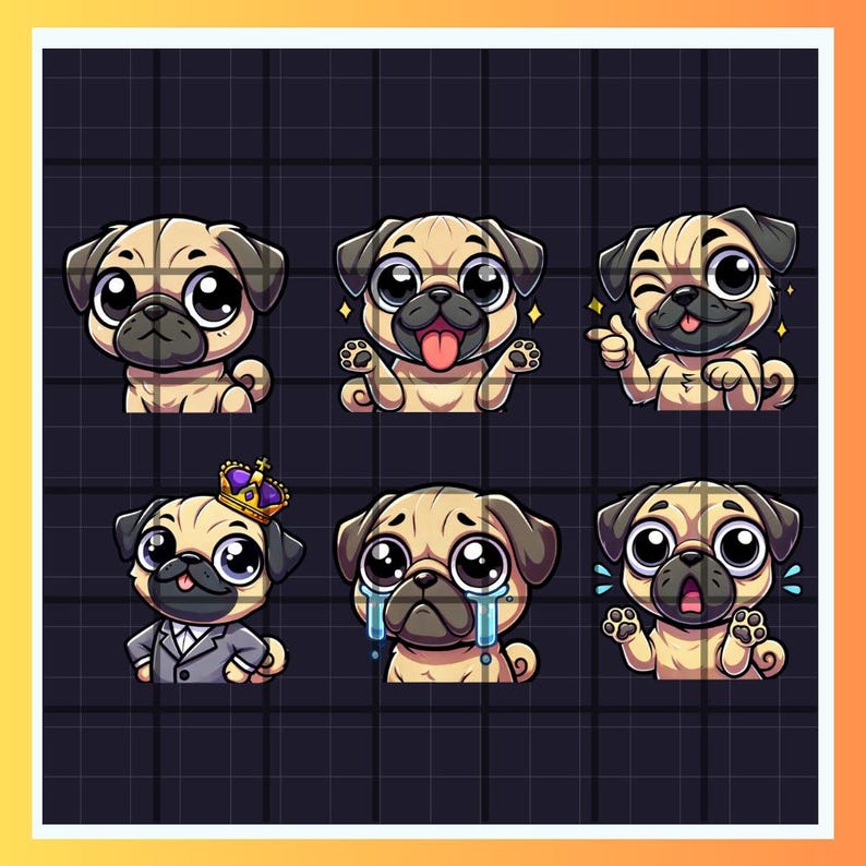 6 Cute Pug Twitch Emotes Pack - Cute & Funny Stream Emotes for Twitch ...