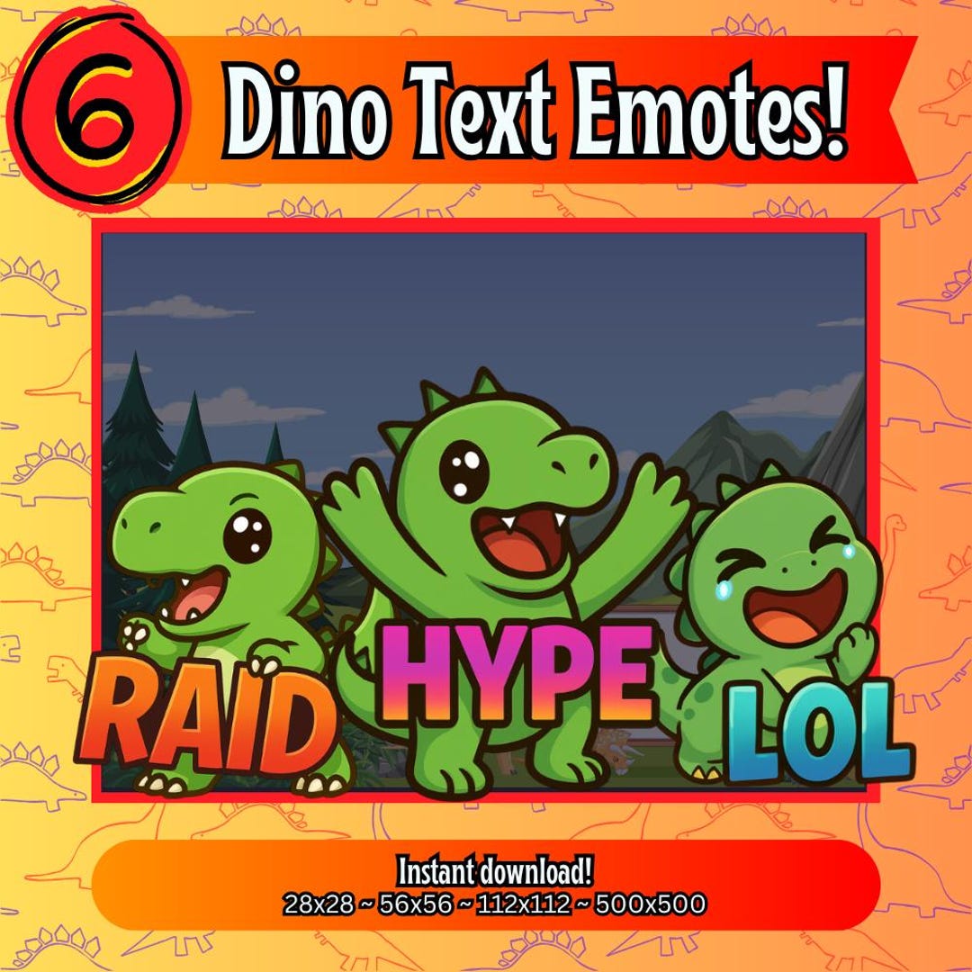 Chibi Dinosaur Twitch Emotes: Hype, Raid, LOL (digital Download 6-pack ...