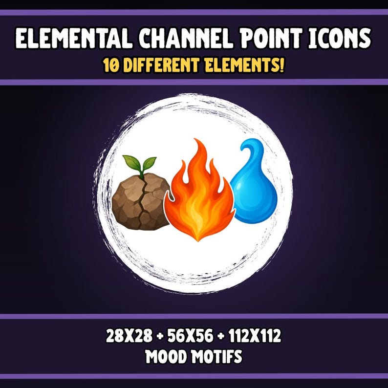 Elemental Twitch Channel Point Icons: Fire, Water, Earth, Wind (digital ...